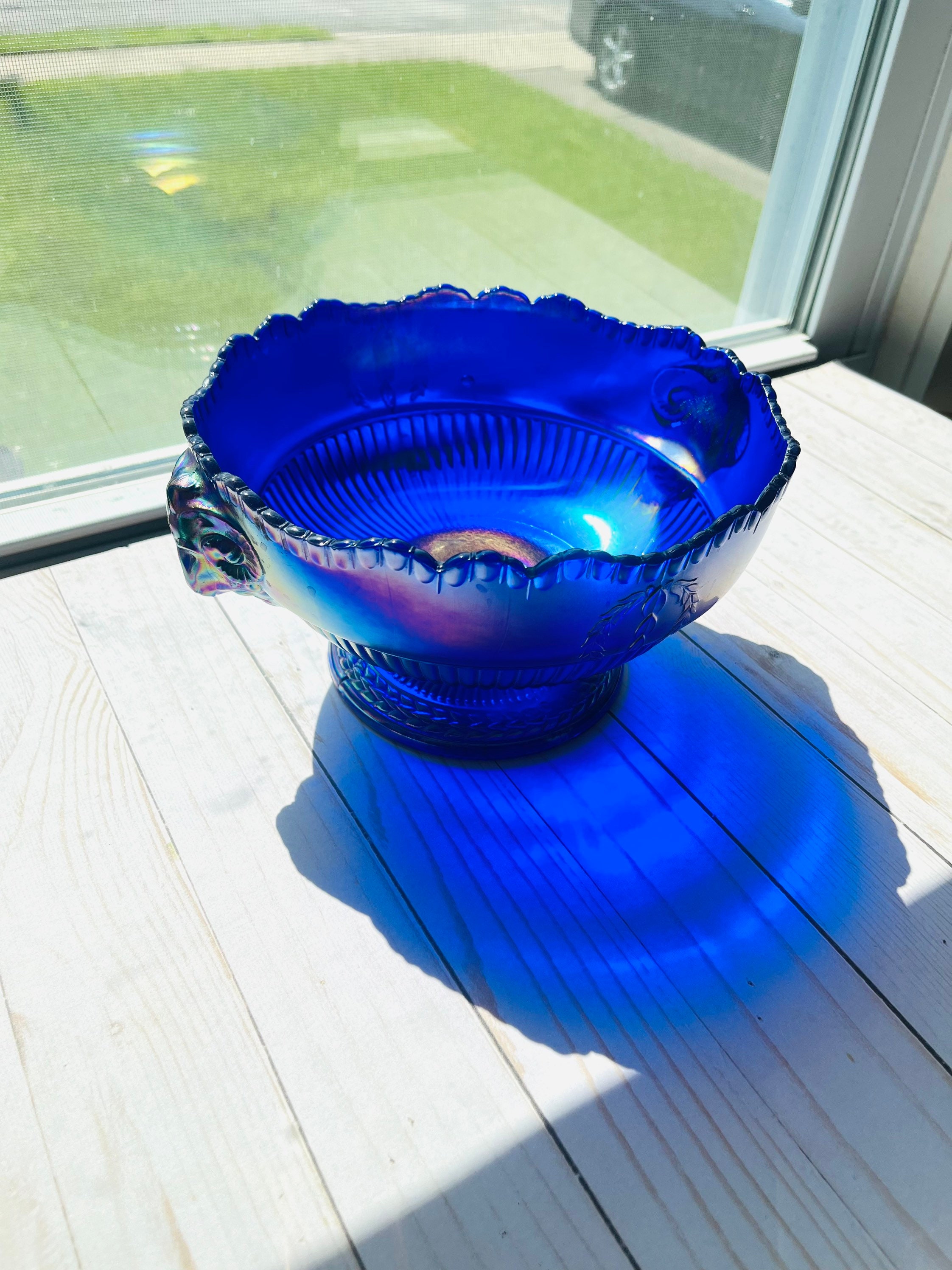 Imperial Iridescent Cobalt Blue Carnival Glass Rams Head Bowl - Etsy
