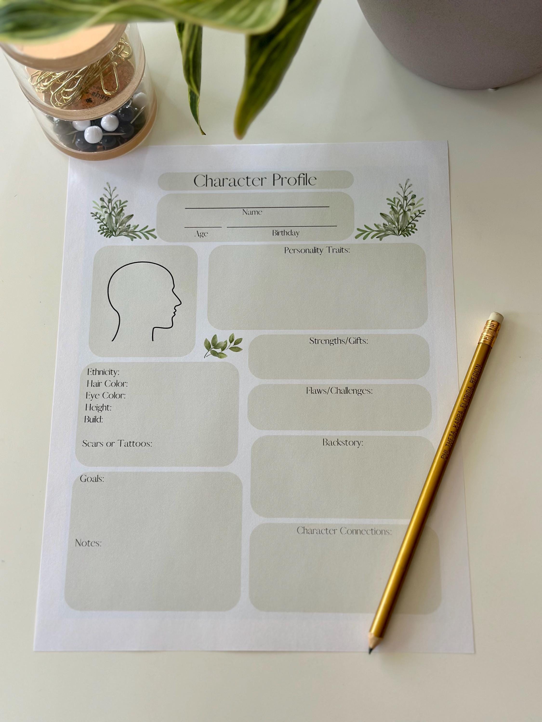 Character Profile Downloadable Template for Writers, Digital File for ...