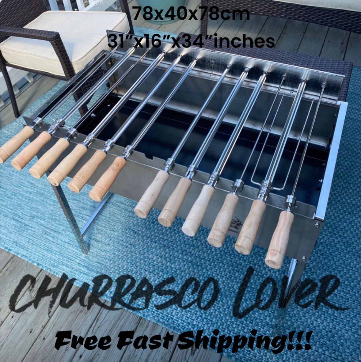 Brazilian BBQ Rotisserie Charcoal Grill 101221 Skewers - Etsy