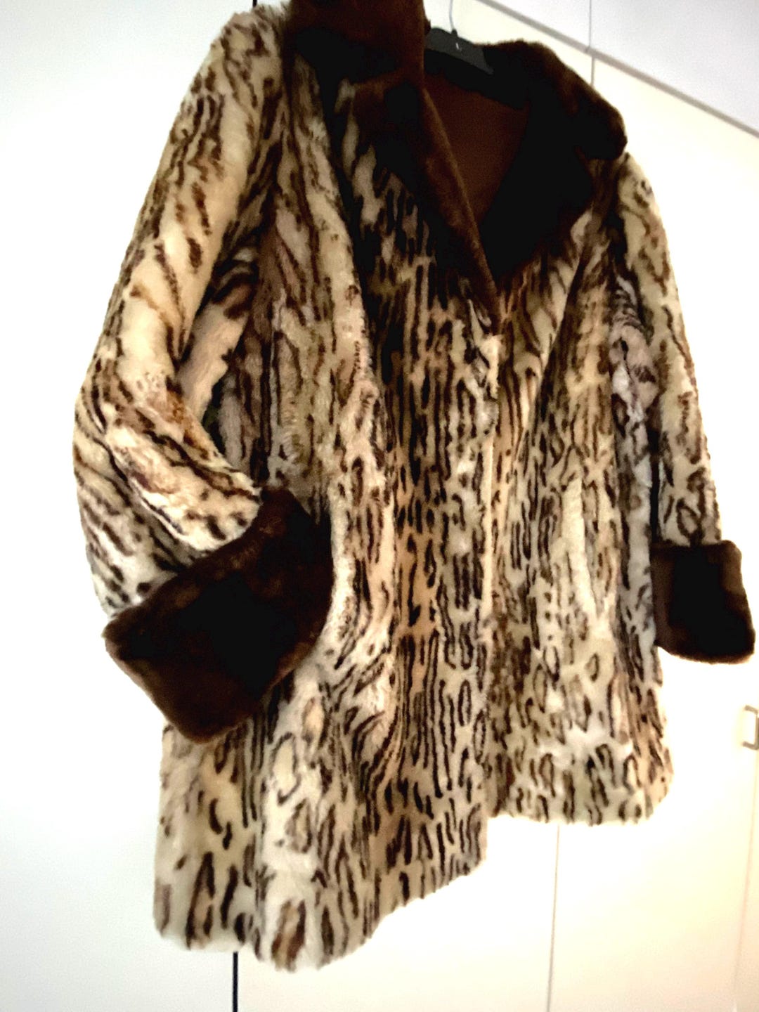 Vintage Ocelot Print Real Sheep Fur Coat - Boho Style M/38 - Etsy