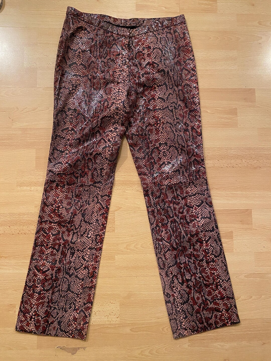 Extravagant Snake Pattern Real Leather Pale Burgundy Trousers, Pants - Etsy