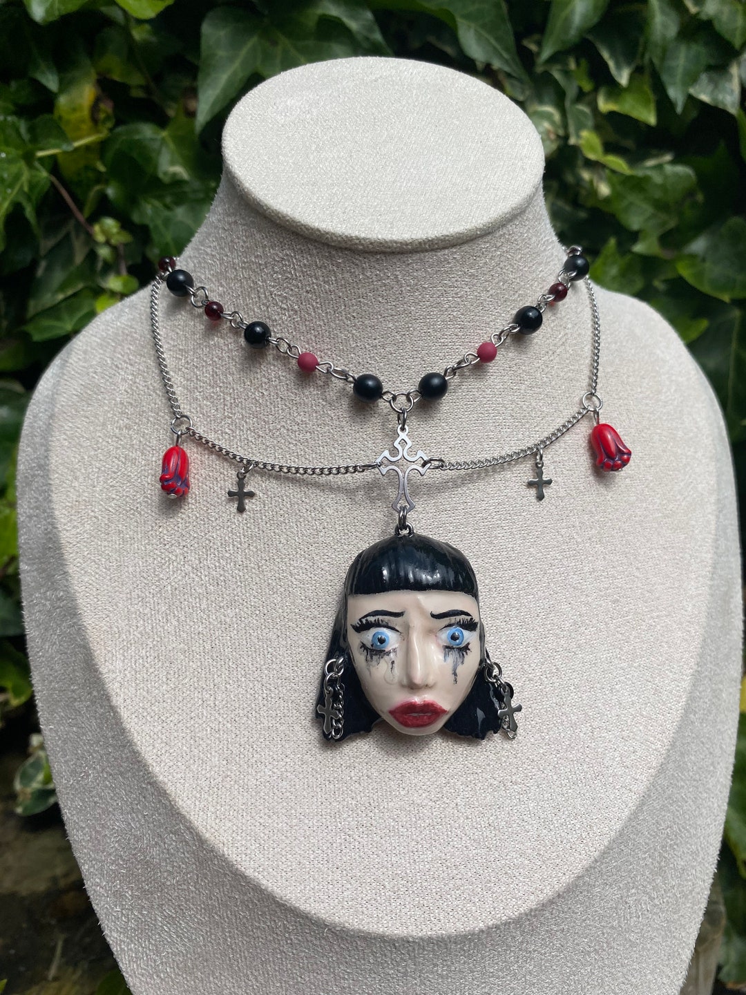 Enid - Gothic Crying Girl Choker Necklace - Etsy