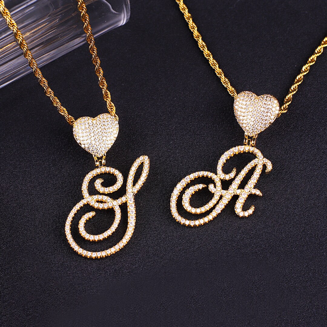 Custom Initial Necklace, Heart pendant Necklace, Twist Chain Necklace ...