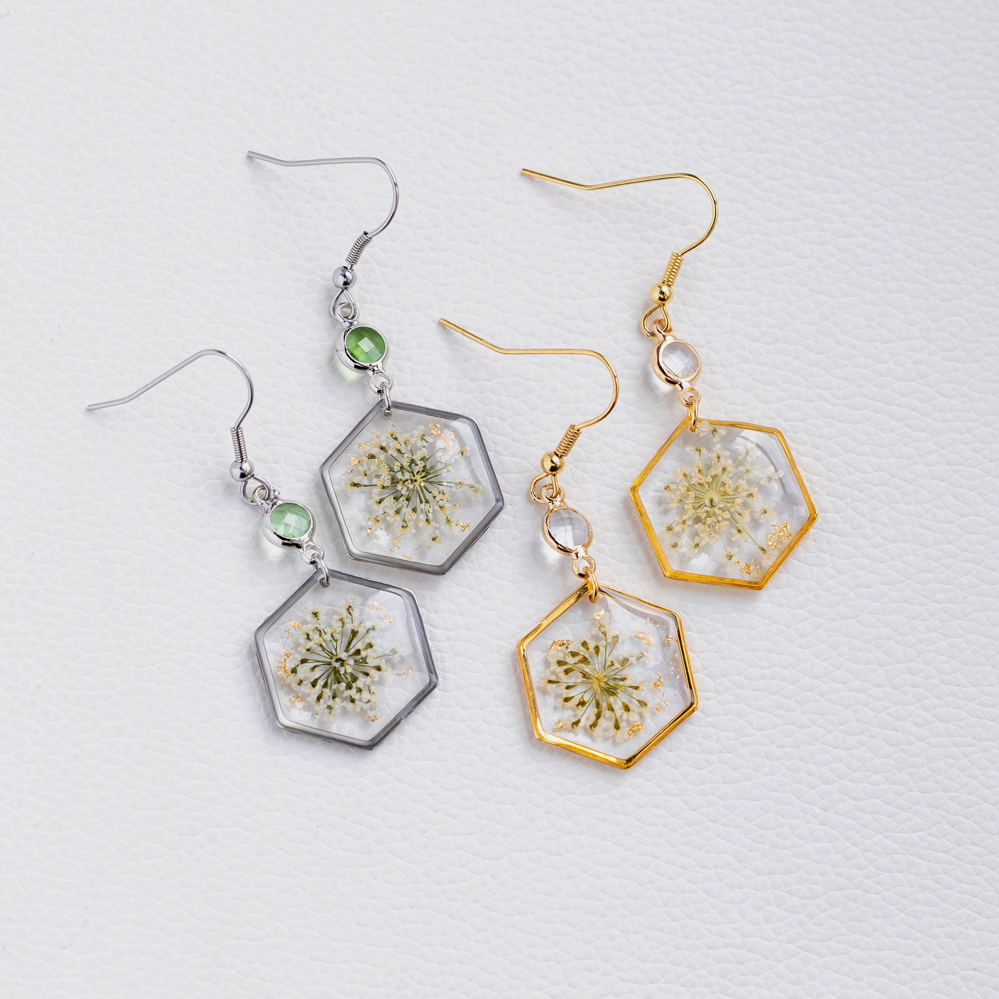 Custom Birthstone Queen Anne's Lace Earrings: Handmade Flower Jewelry ...