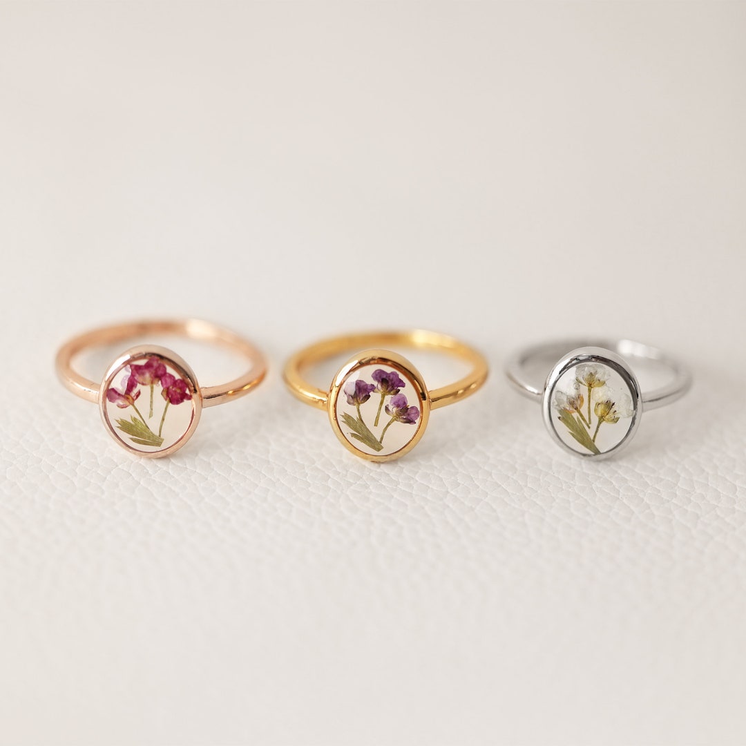 Pressed Flower Rings for Women, Handmade Real Flower Rings, Birthday Gift, Christmas Gift for ...