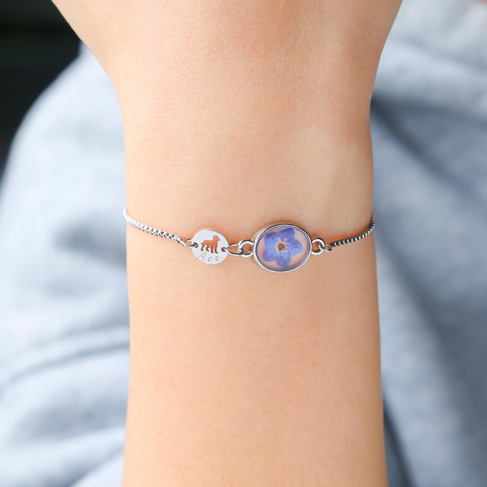 Personalized Dog Breed Forget Me Not Flower Bracelet for Dog Loss ...