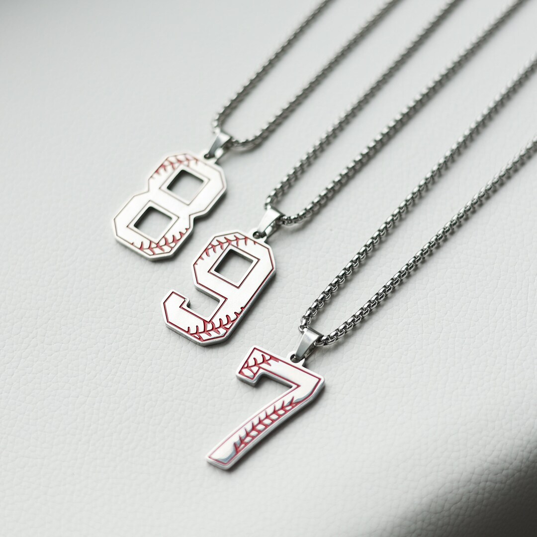 Sport Number Pendant Necklace, Custom Number Necklace, Baseball ...
