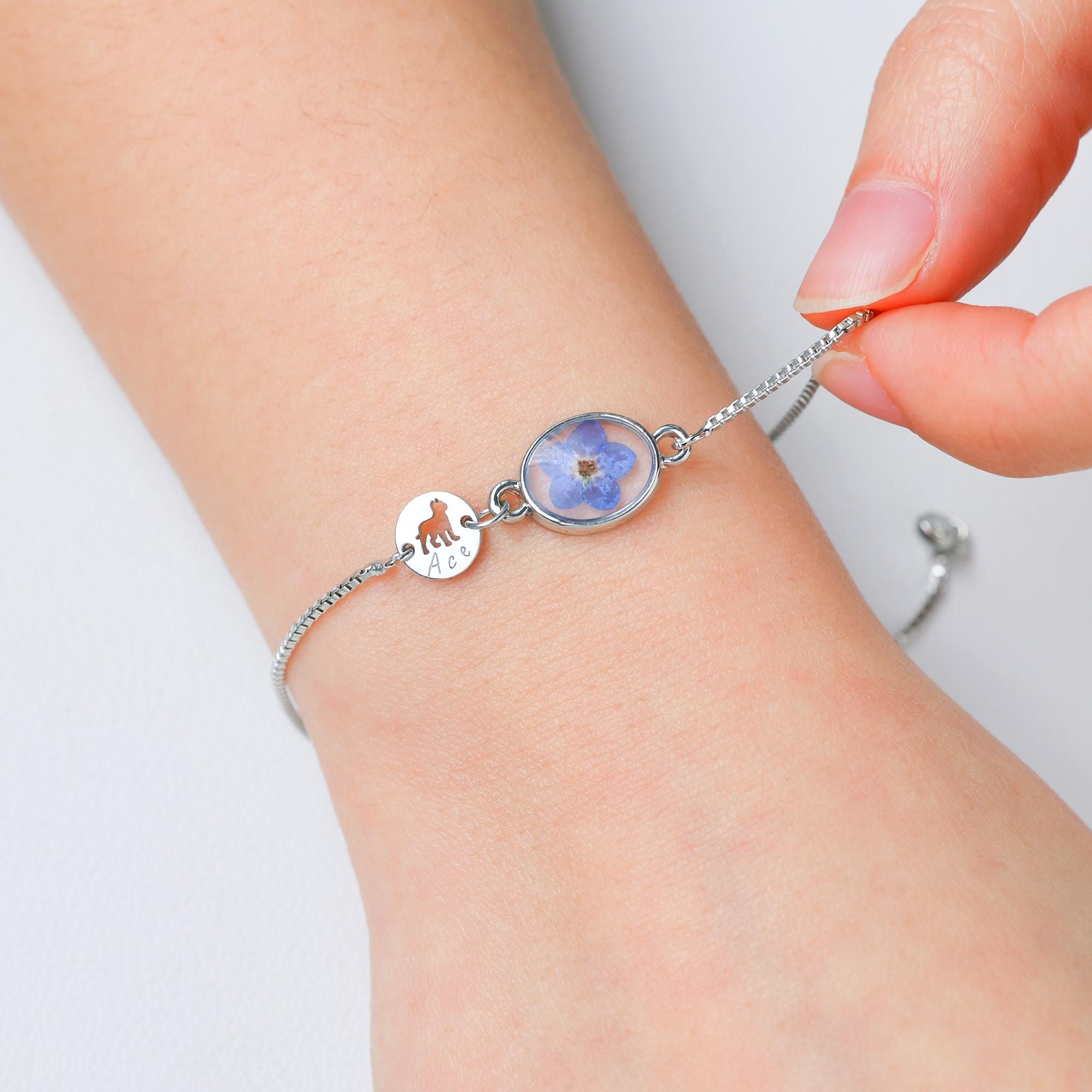 Personalized Dog Breed Forget Me Not Flower Bracelet for Dog Loss ...
