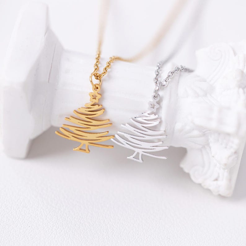 Christmas Tree Necklace, Christmas Pendant Necklace, Dainty Christmas ...