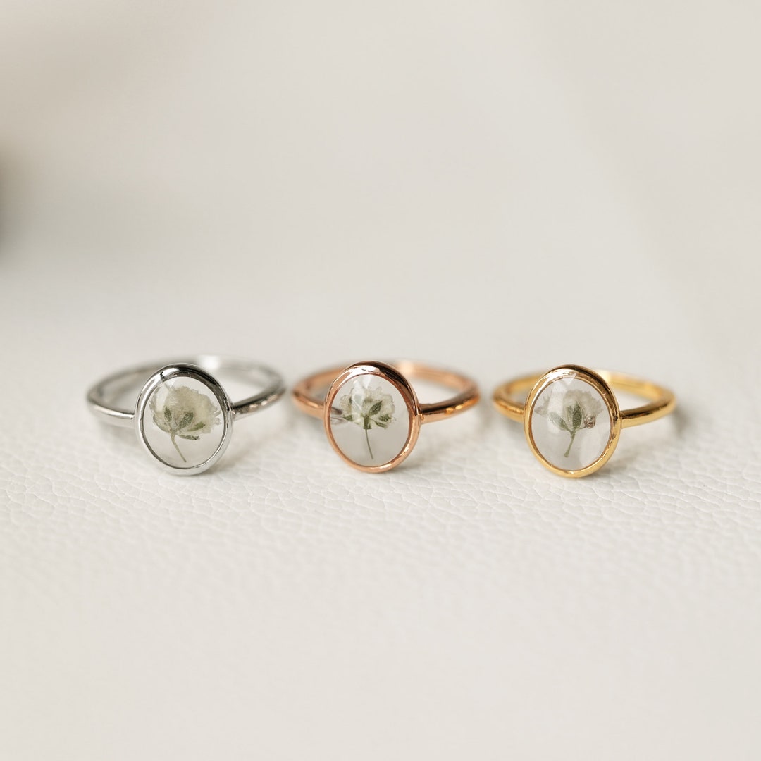 Baby’s Breath Pressed Flower Ring, Handmade Real Flower Ring, Bridesmaid Gifts, Wedding Gift ...