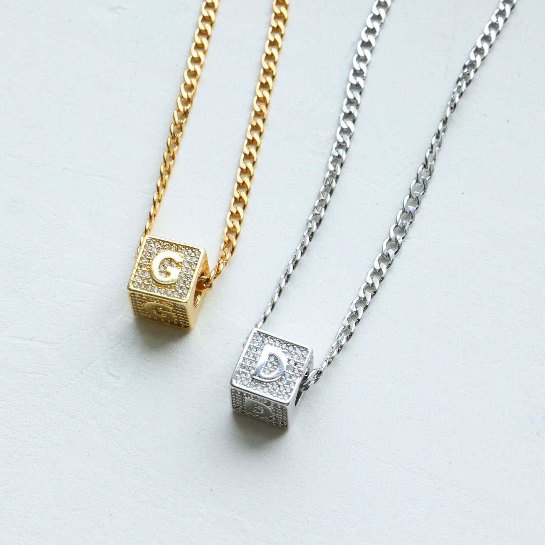 Custom Initial Cube Necklace, Personalized Letter Necklace, Unisex ...