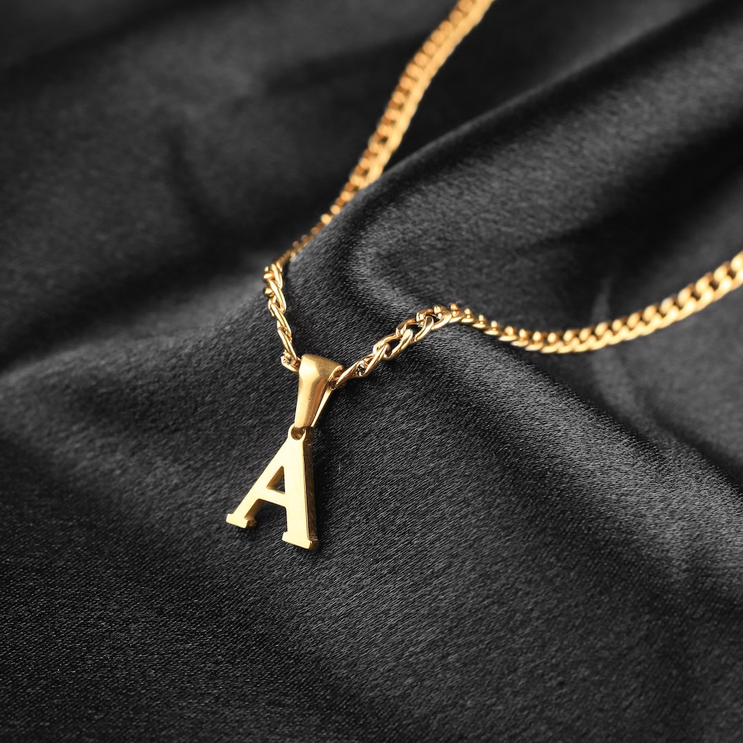 18K Gold Initial Necklace for Men, Gold Custom Necklace, Men Initial ...