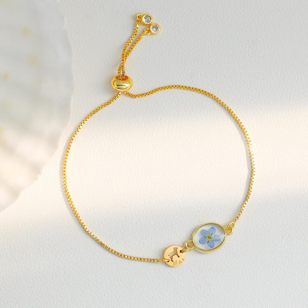 Personalized Dog Breed Forget Me Not Flower Bracelet for Dog Loss ...