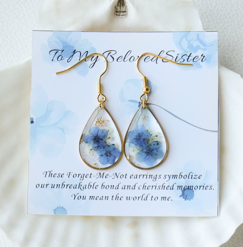 To My Beloved Sister Earrings, Forget Me Not Flower Earrings, Real ...