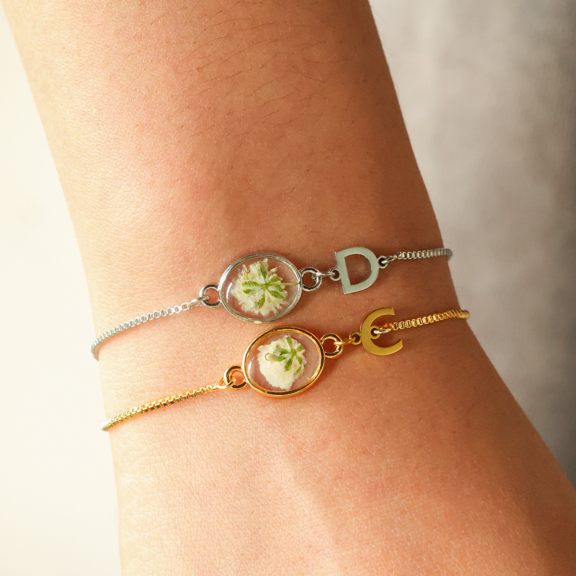 Custom Initial Baby’s Breath Bracelet, Pressed Flower Bracelet, Letter ...