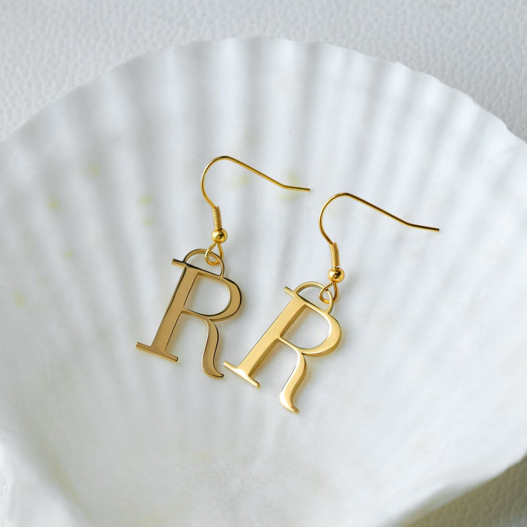 Gold Custom Initial Earrings for Women, Personalized Letter Earrings ...