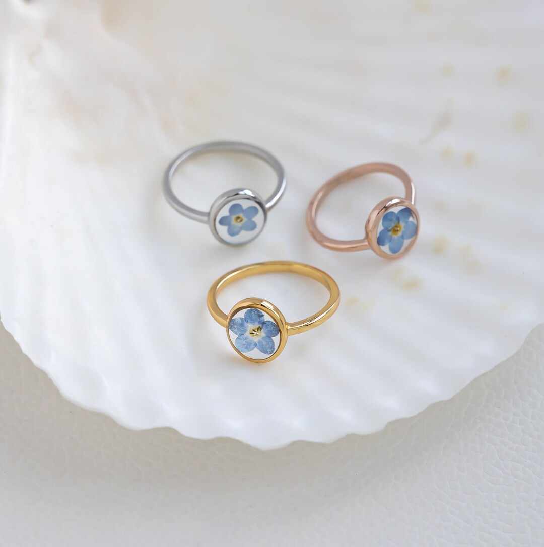 Forget Me Not Flower Rings for Women, Handmade Real Flower Rings ...