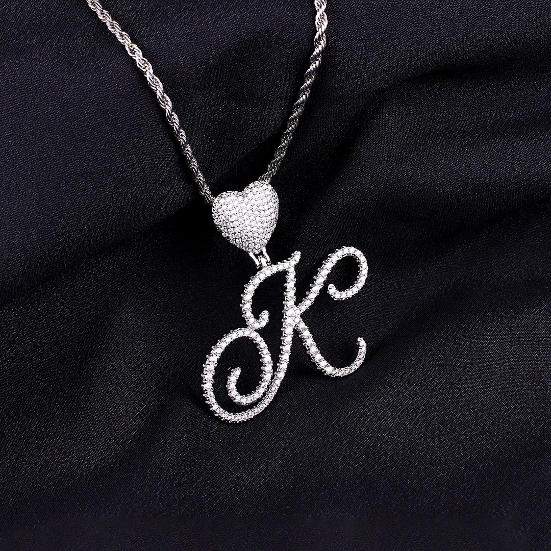 Iced Out heart Initial Necklace, Personalized Letter pendant Necklace ...