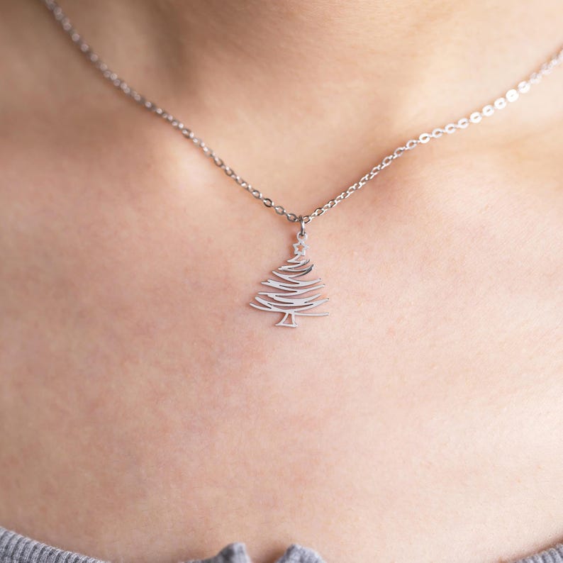 Christmas Tree Necklace, Christmas Pendant Necklace, Dainty Christmas ...
