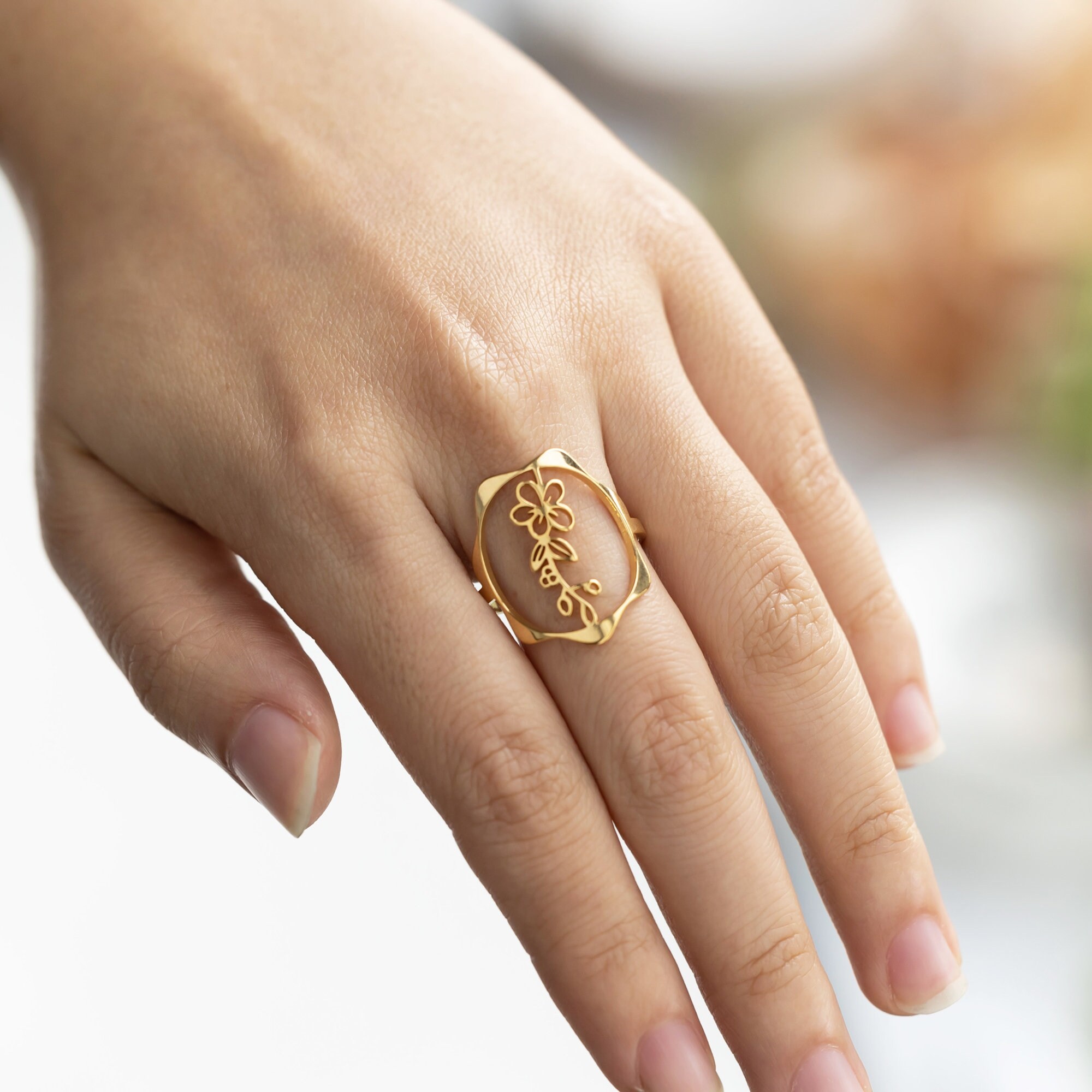 Custom Birth Flower Ring, Personalized Birth Flower Ring for Women ...