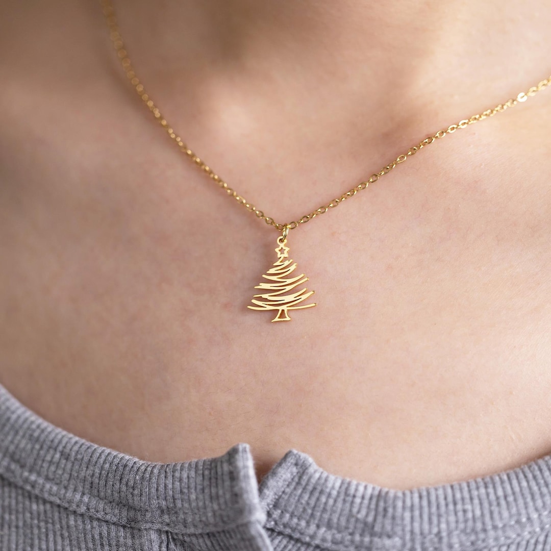 Christmas Tree Necklace, Christmas Pendant Necklace, Dainty Christmas ...