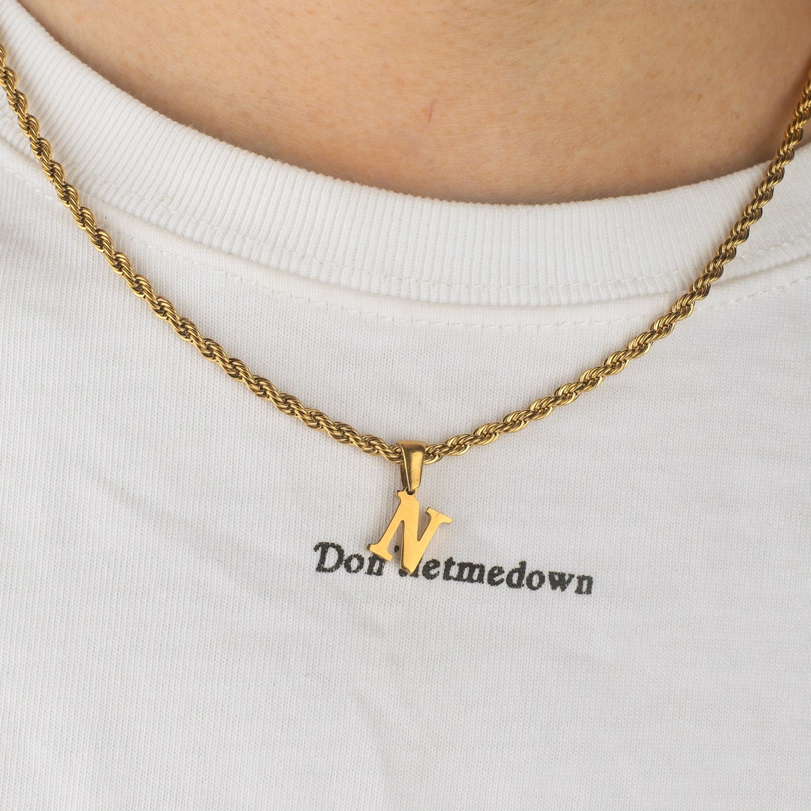 18K Gold Custom Initial Necklace for Men Mens Rope Chain - Etsy