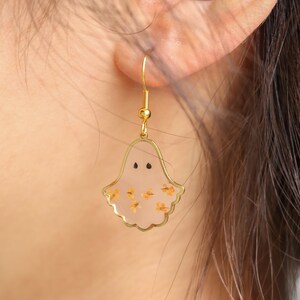 Ghost Resin Earrings, Ghost Charm Earrings, Handmade Real Flower ...