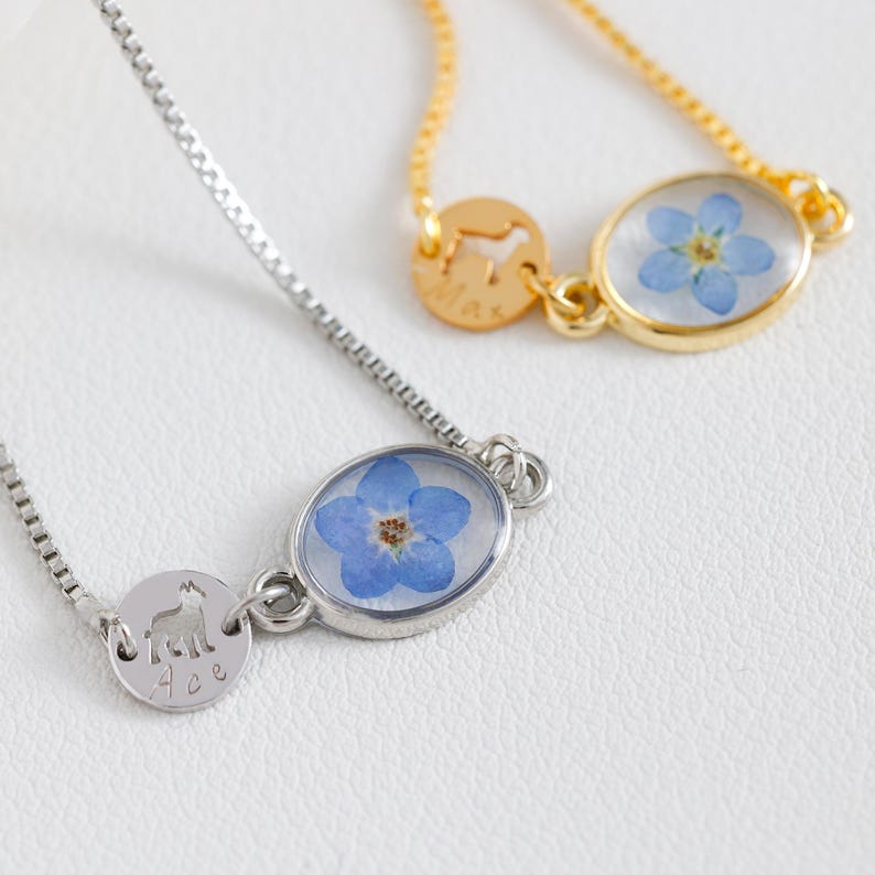 Personalized Dog Breed Forget Me Not Flower Bracelet for Dog Loss ...