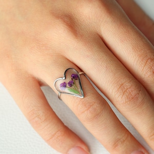 Heart Pressed Flower Rings for Women, Handmade Real Flower Rings, Dried ...