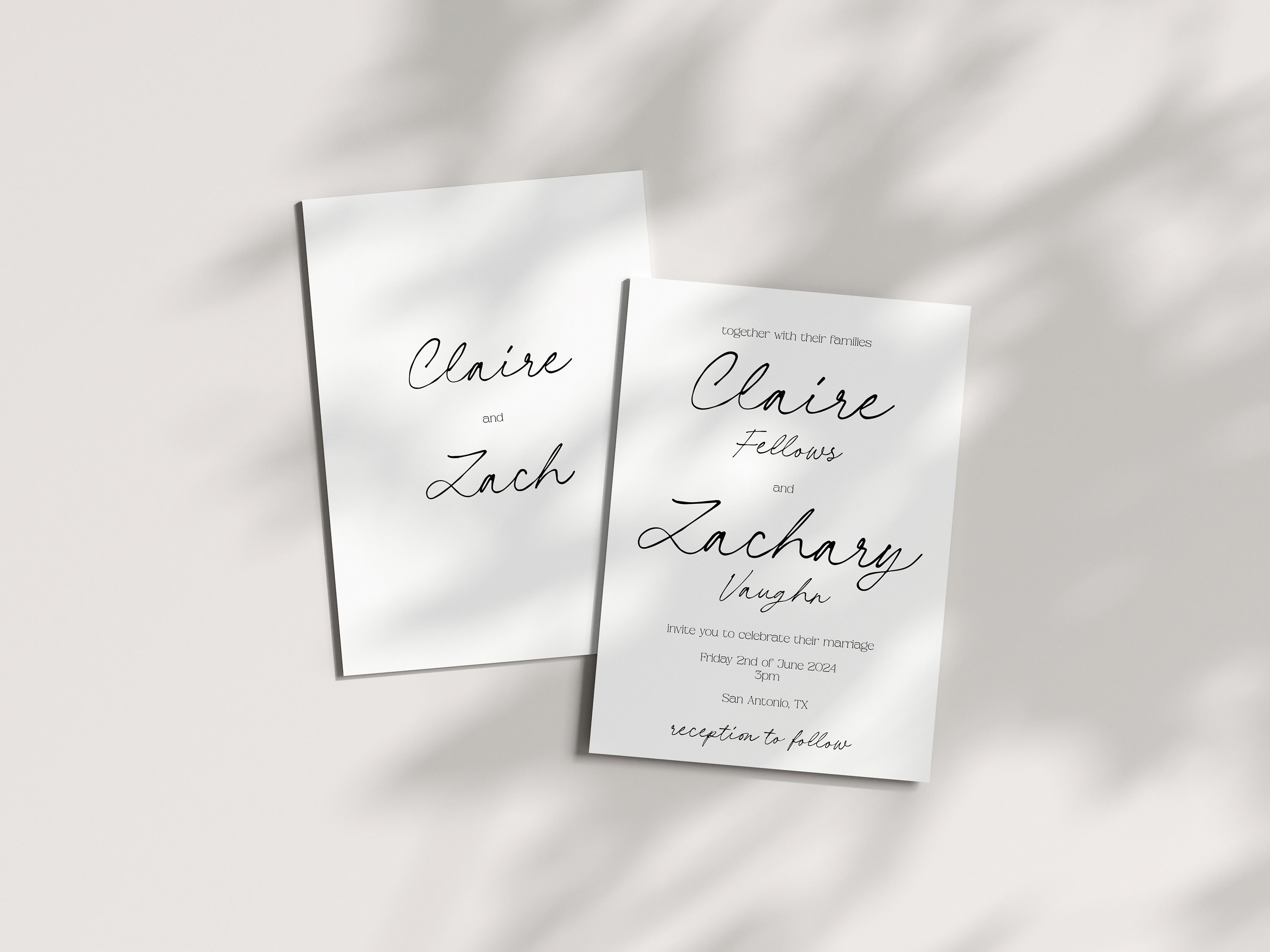 Calligraphy Wedding Invitation, Script Modern Minimalist Invitation ...