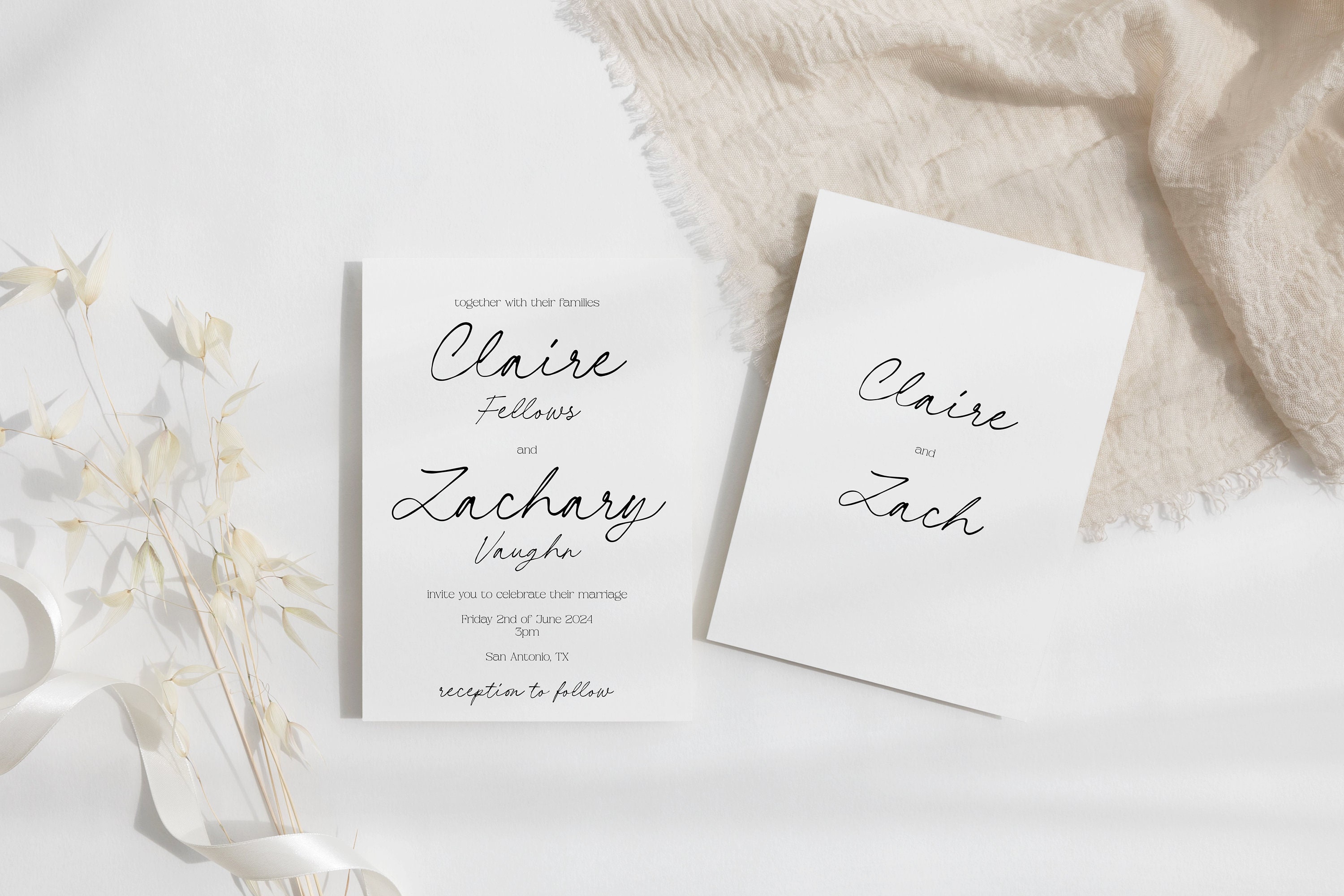 Calligraphy Wedding Invitation, Script Modern Minimalist Invitation ...
