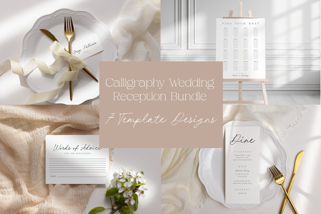 Calligraphy Wedding 7 Pgs Reception Post-ceremony Event Bundle, Design ...