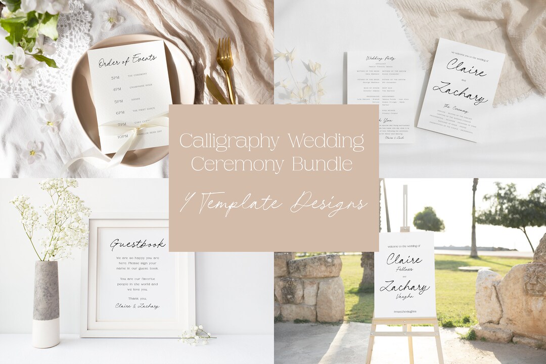 Calligraphy Wedding 4 Pgs Ceremony Event Bundle, Design Suite Set ...