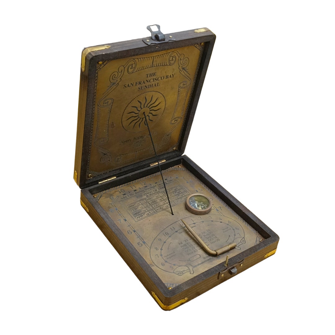 Vintage Brass Sundial Compass Box Antique Vintage Style Wood Sundial ...