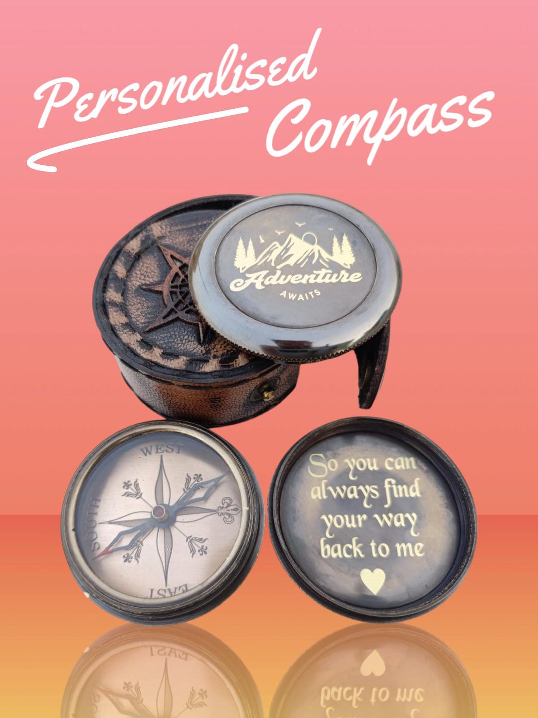 Personalized Brass Compass With Leather Case: Engraved Gift - Etsy