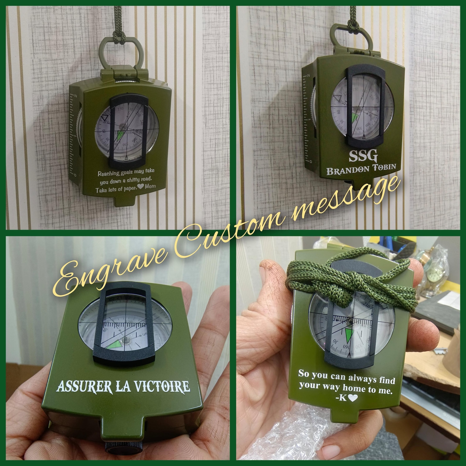 Personalized Engraved Military Compass Necklace Army Husband Compass ...