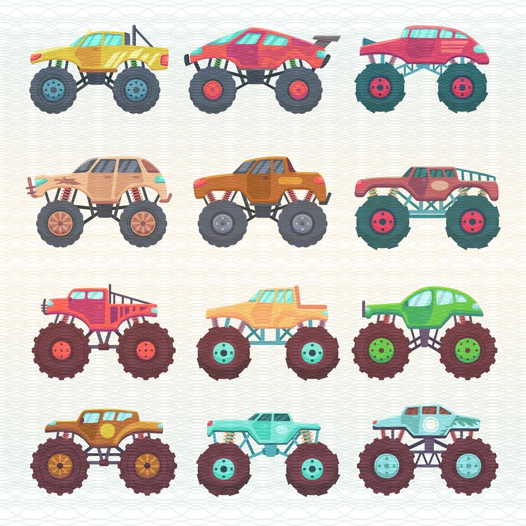 Trucks Clip Art, Big Trucks, Boy,monster Truck Clipart Bundle, Flames ...