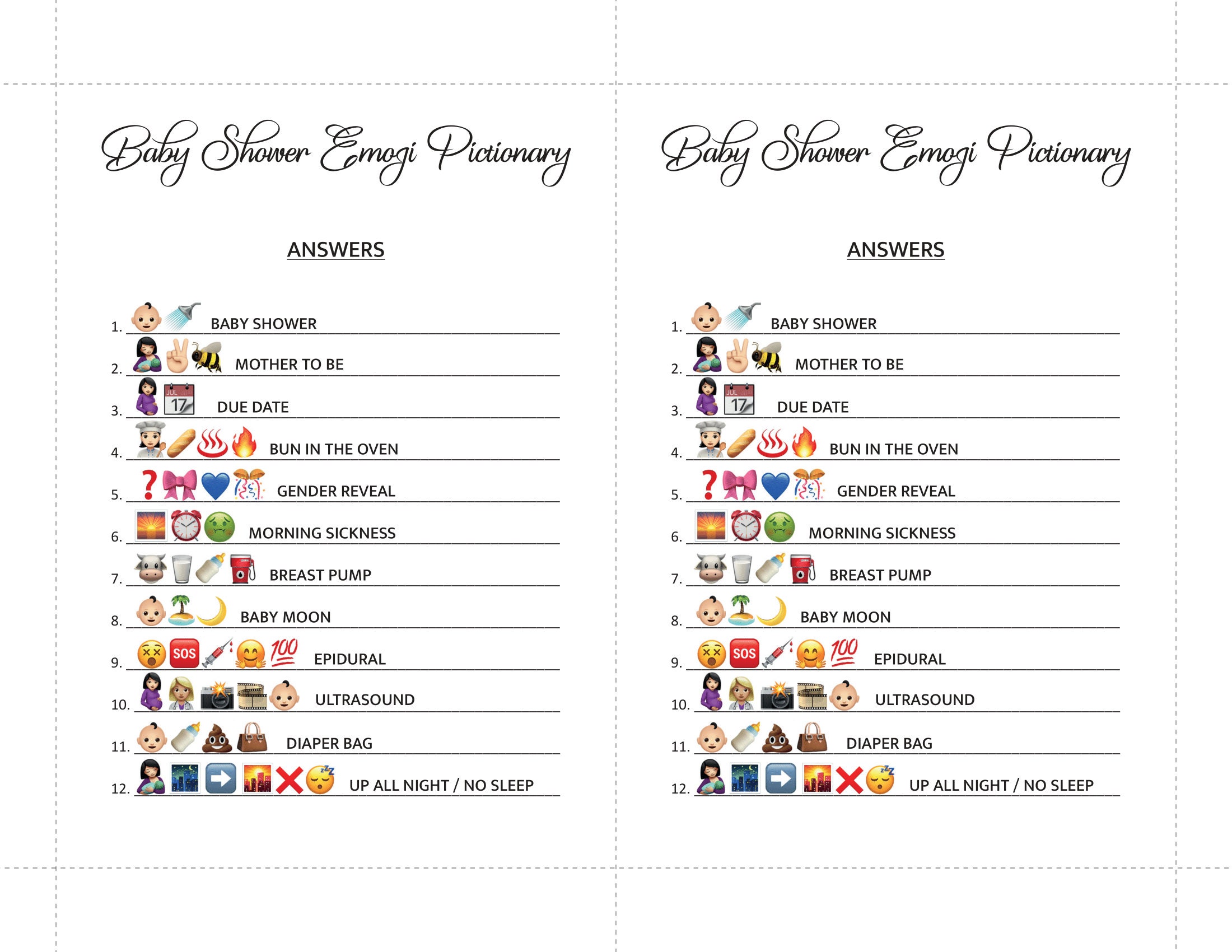 Baby Shower Emoji Pictionary GAME baby Shower Emoji Pictionary ANSWER ...