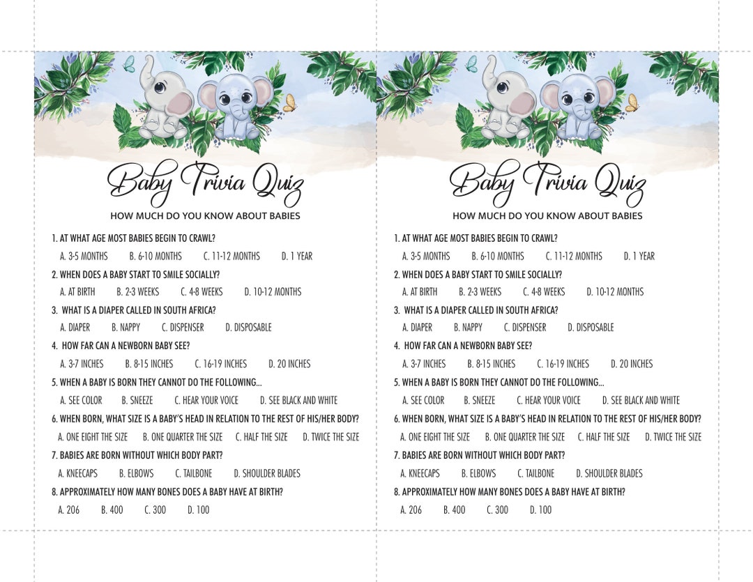 Baby Trivia Quiz GAME Baby Trivia Quiz ANSWER bundle Baby Shower Games ...