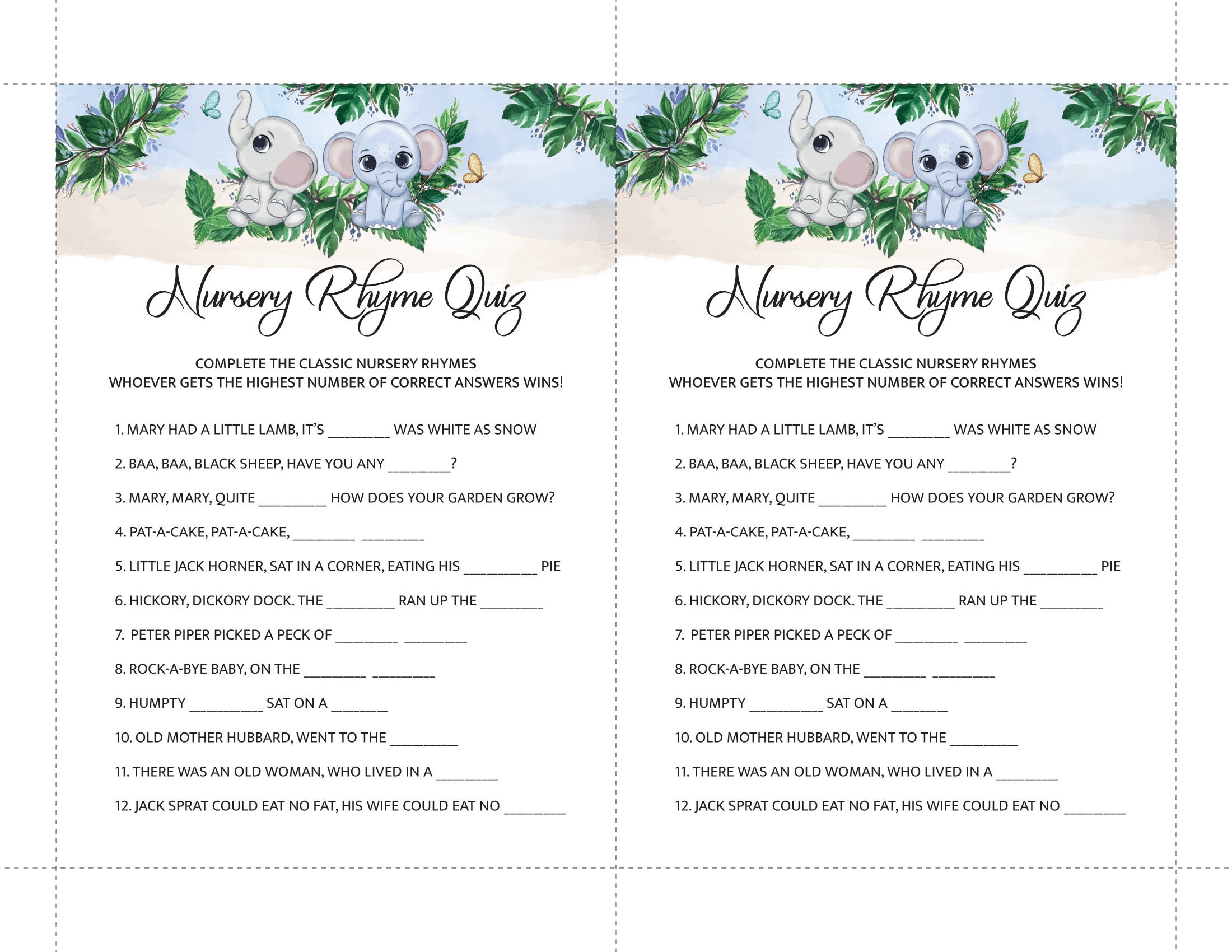 Nursery Rhyme Quiz GAME nursery Rhyme Quiz Answerbundles of Joyunique ...