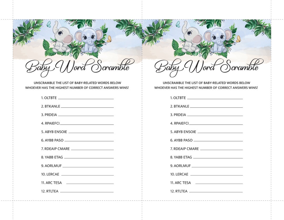 Baby Word Scramble GAME Baby Word Scramble ANSWER bundle Baby Shower ...