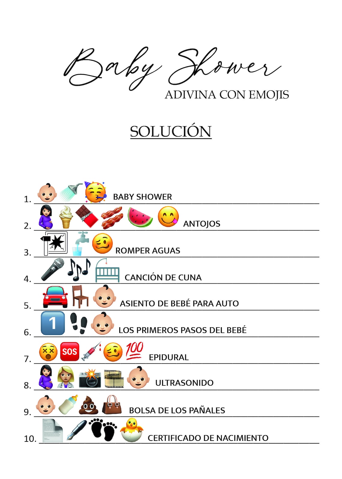 Baby Shower Emoji Pictionary GAME baby Shower Emoji Pictionary ANSWER ...