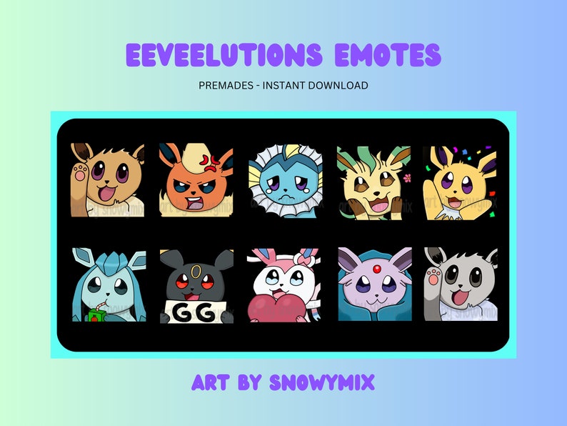 Eevee Eeveelutions Premade Emotes (10) | Twitch Discord | Instant ...
