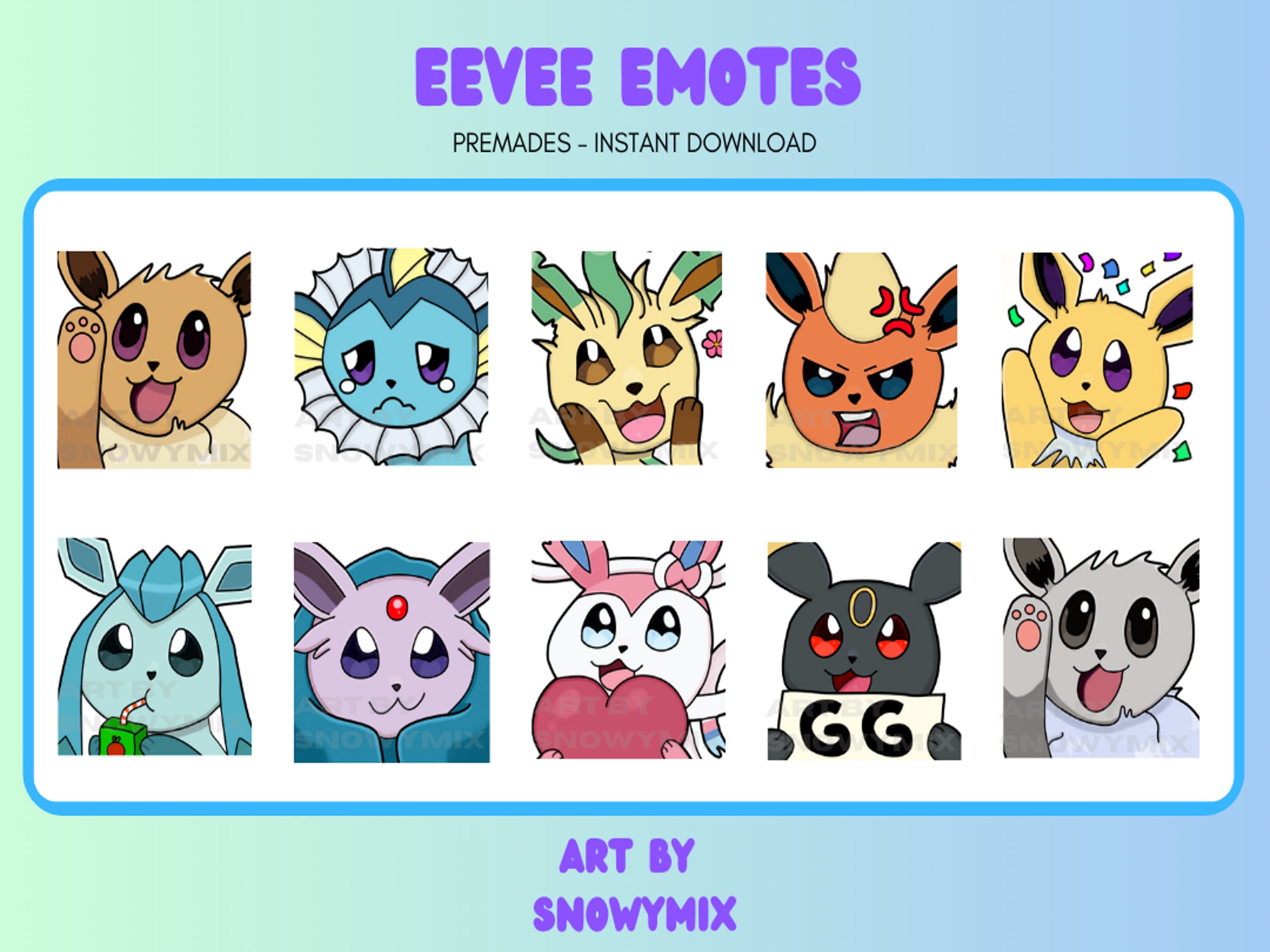 Eevee Eeveelutions Premade Emotes 10 Twitch Discord Tiktok - Etsy