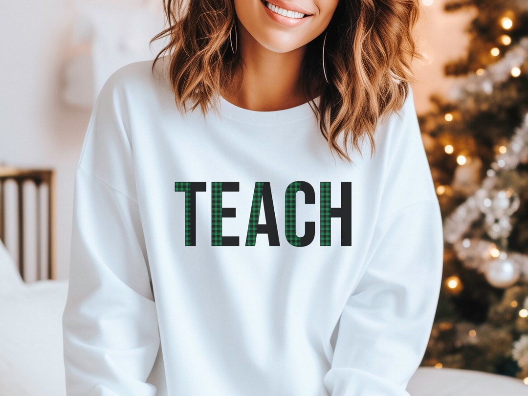 Dark Green Plaid and Black 'teach' Pullover Sweater for Teachers ...