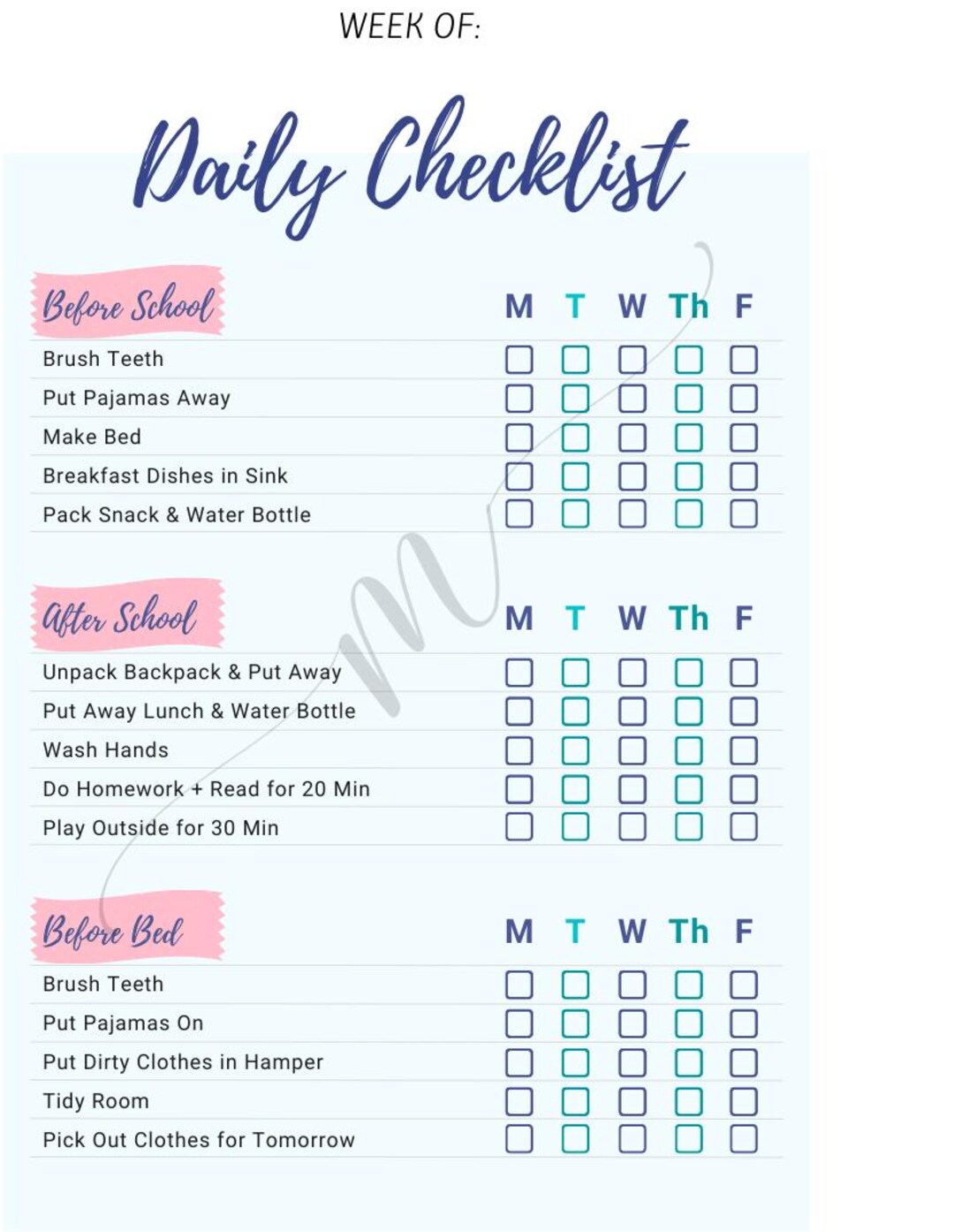 Kids Daily Checklist | Printable Routine Chart | Morning & Evening Task ...