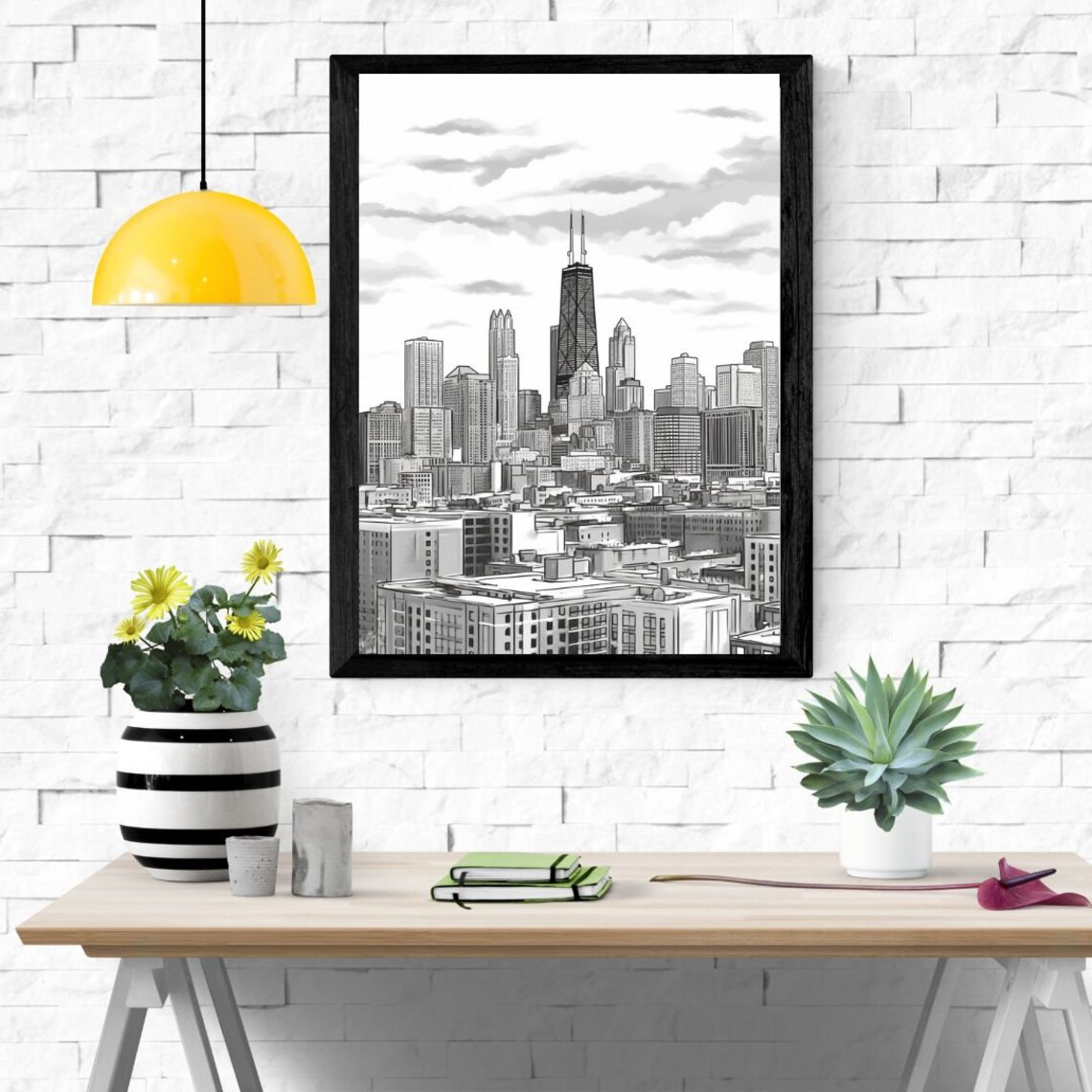 Line Drawing of Chicago Skyline, Wall Print, Digital Art Design ...