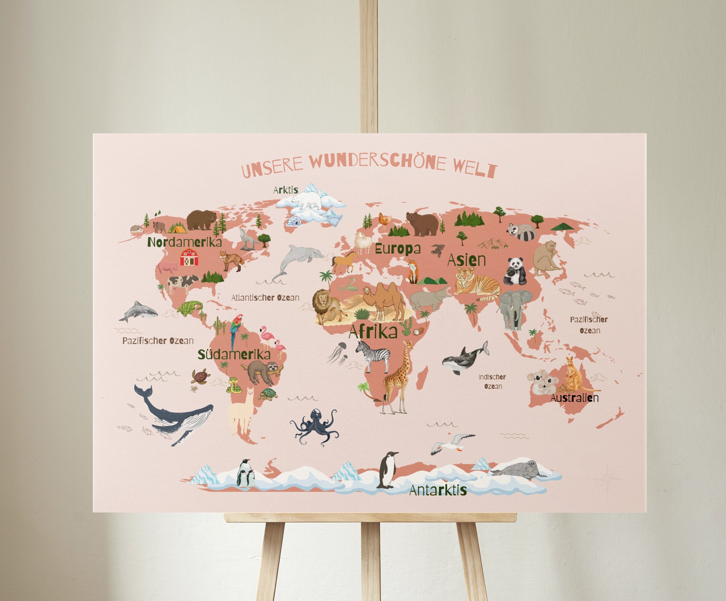 World Map for Children, Poster for Children's Room, PDF Printout A2A3 ...