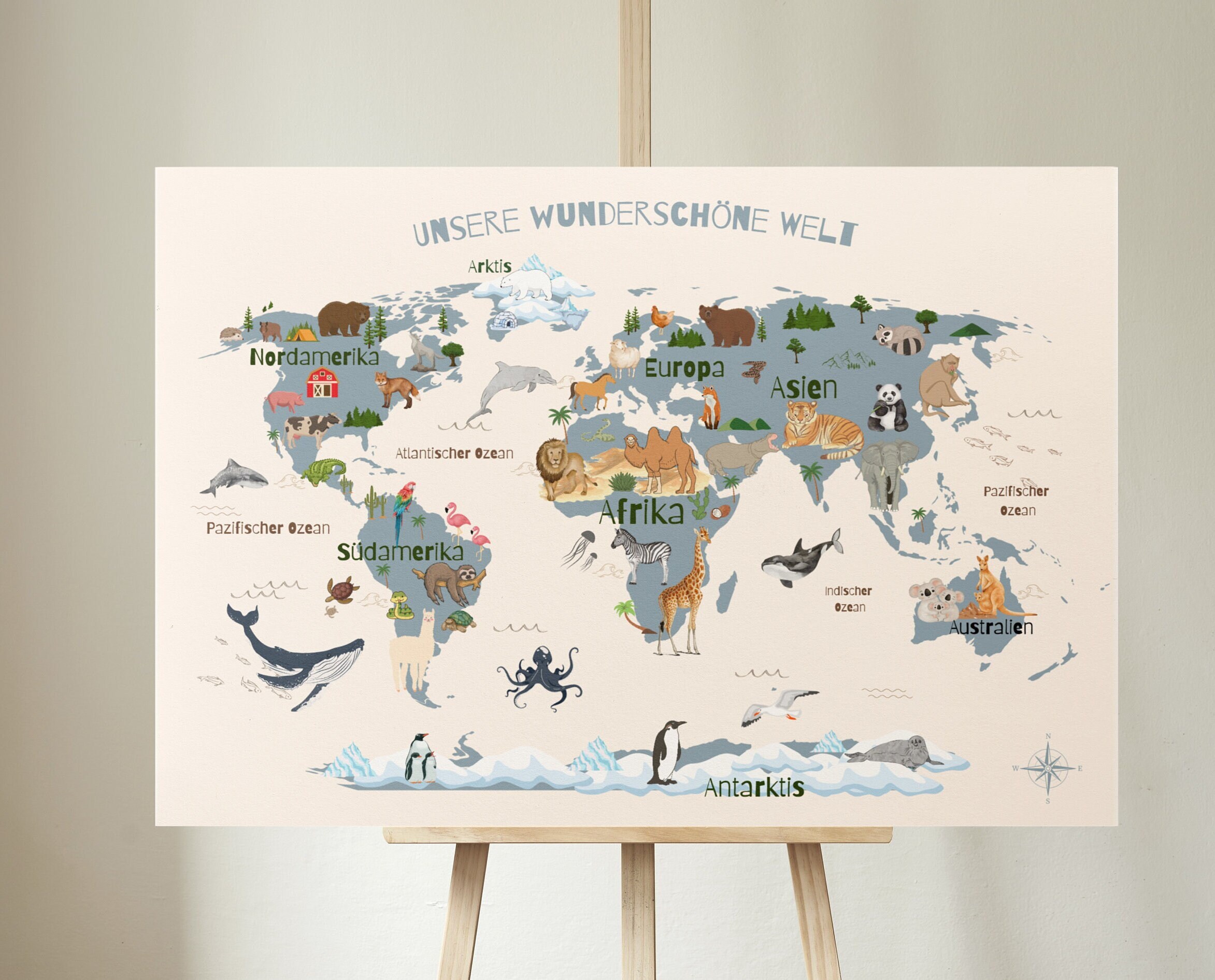 World Map for Kids, Poster for Children's Room, PDF Printable A2+A3 ...