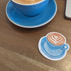 Latte Sticker - Linocut Artwork Sticker - Etsy